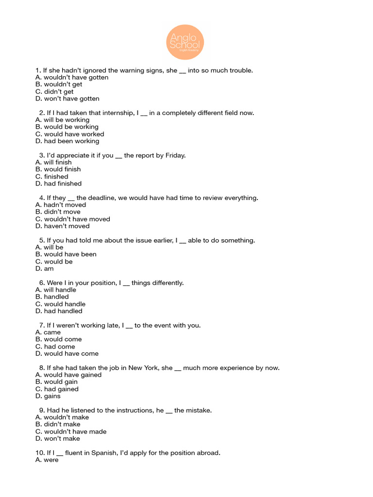 Conditionals Multiple Choice | PDF