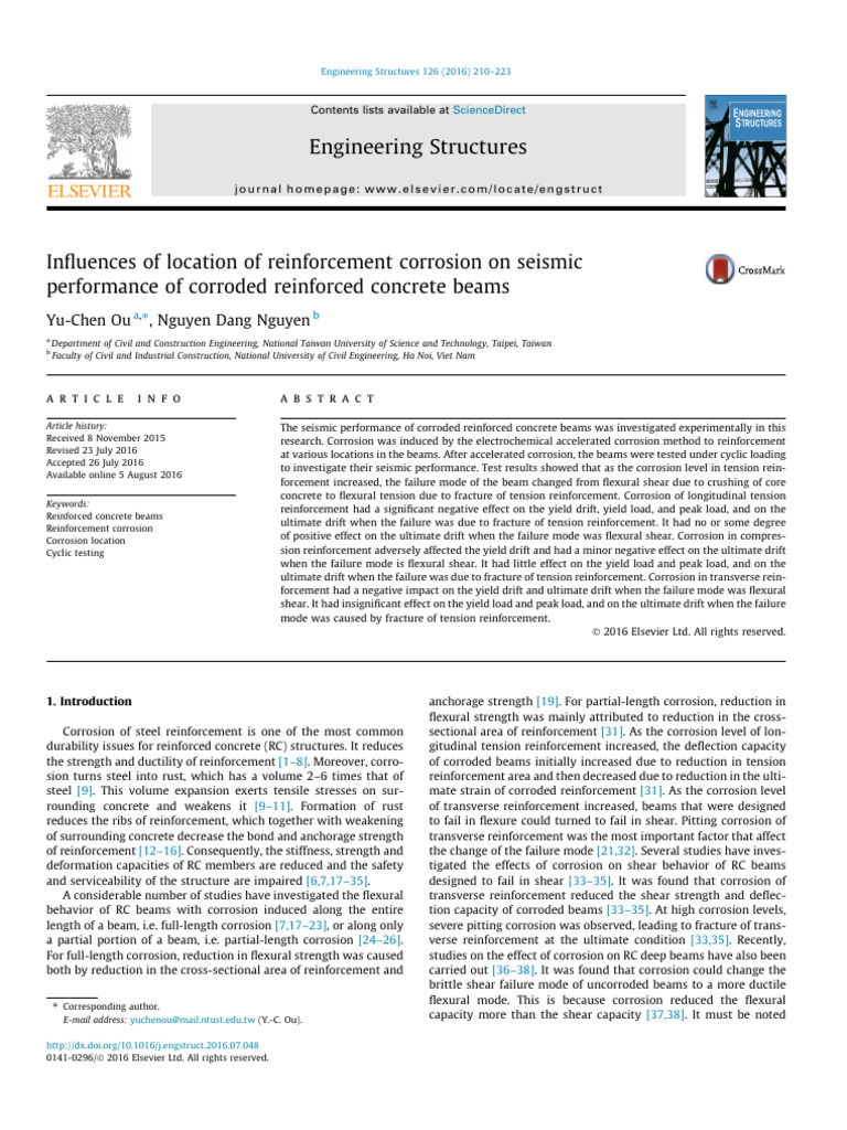 Influences Of Location Of Reinforcement Corrosion On Seismic Performance Of Corroded Reinforced