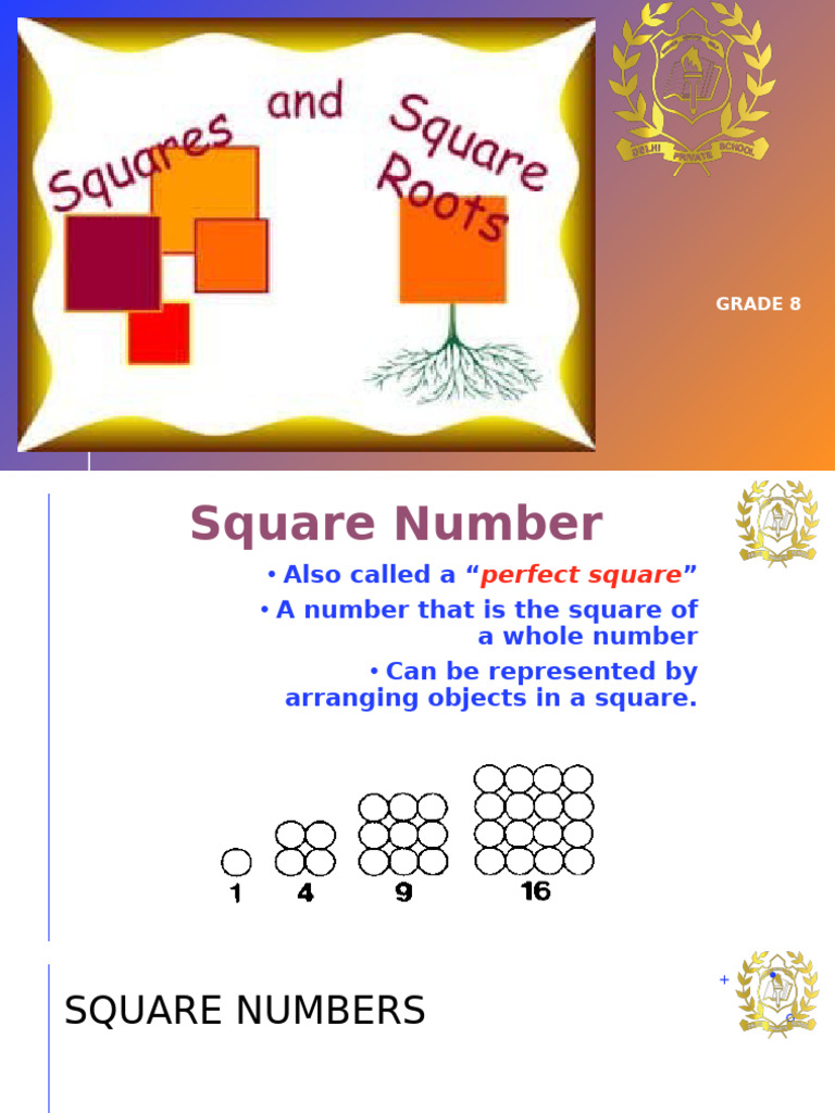 Square Numbers and Roots for Class 8 | PDF | Subtraction | Area