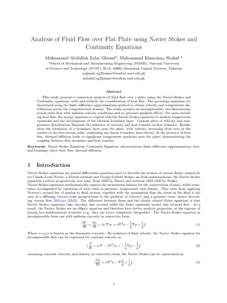 Analysis of Fluid Flow Over Flat Plate Using Navier Stokes | PDF | Navier–Stokes Equations ...