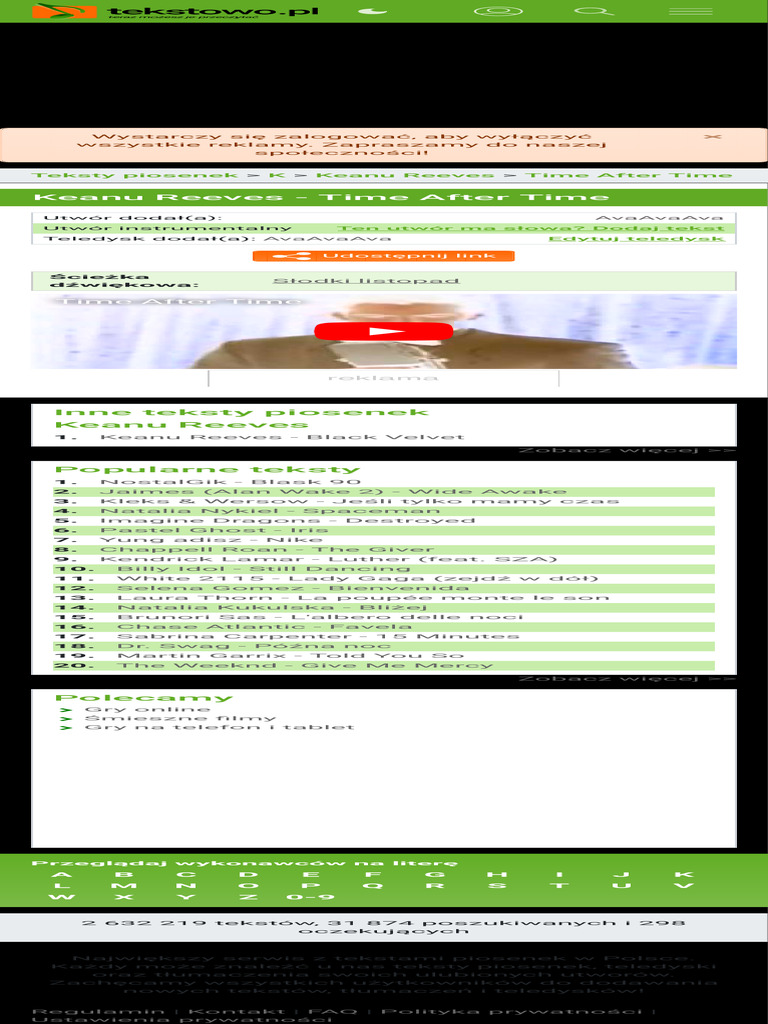 Keanu Reeves - Time After Time - na Tekstowo.pl | PDF