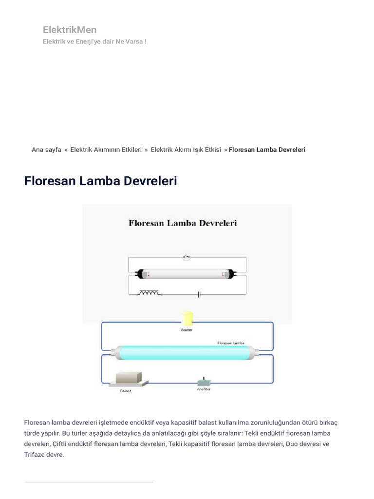 Floresan Lamba Devreleri - ElektrikMen - Endüktif, Kapasitif, Duo, Trifaze | PDF