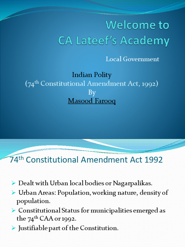 74th Constitutional Amendment Overview | PDF