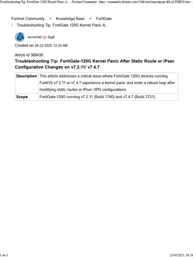 Troubleshooting Tip Fortigate 120g Kernel Panic A Fortinet Community Pdf Kernel