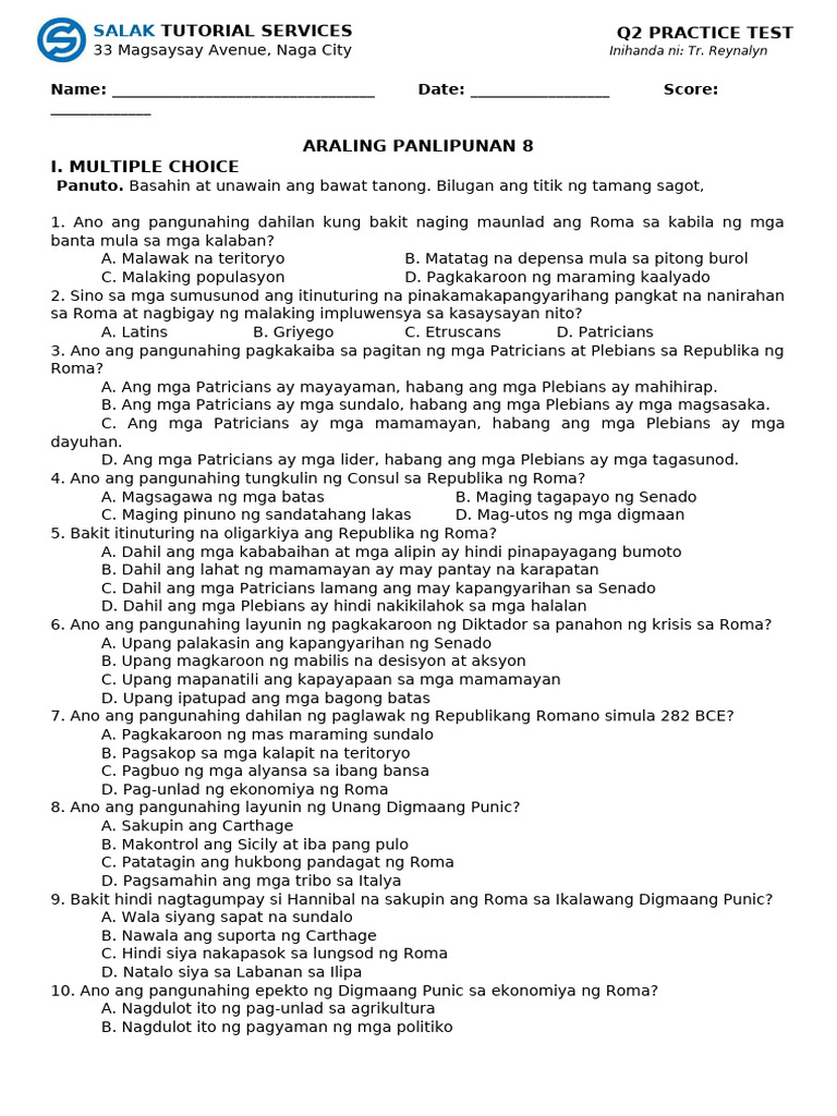 Adnu Jhs - AP 8 PT (Final Term 2) | PDF