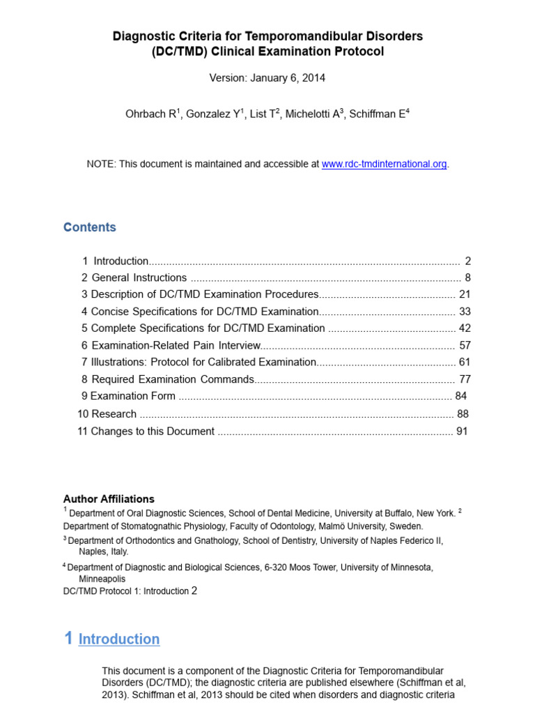 DC-TMD Protocol - 2014 - 01 - 06 | PDF | Medical Diagnosis | Pain
