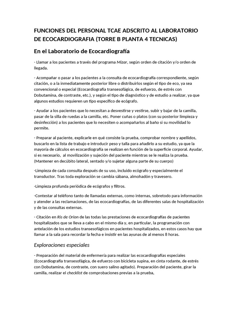 Funciones Tcae | PDF | Ecocardiografía | Cardiología