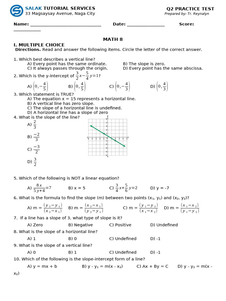 Adnu Jhs - Math 8 PT (Final Term 2) | PDF | Algebra | Mathematical Objects