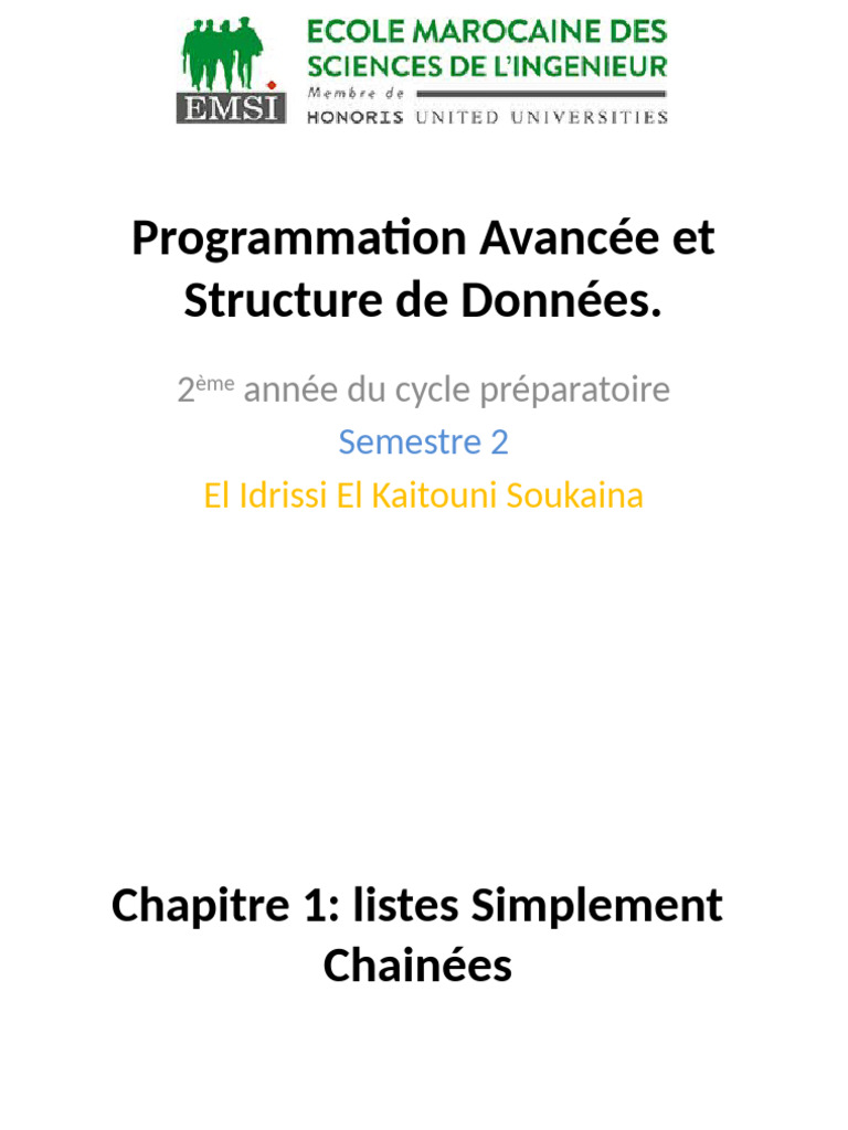 Chapitre 1 Liste Simplement Chainã©e | PDF | Pointeur (programmation) | Génie logiciel