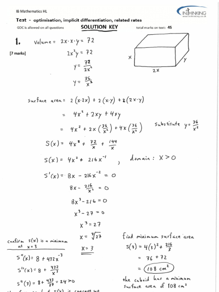 Topic 5 Optimisation Implicit Differentiation Related Rates (6Qs ...