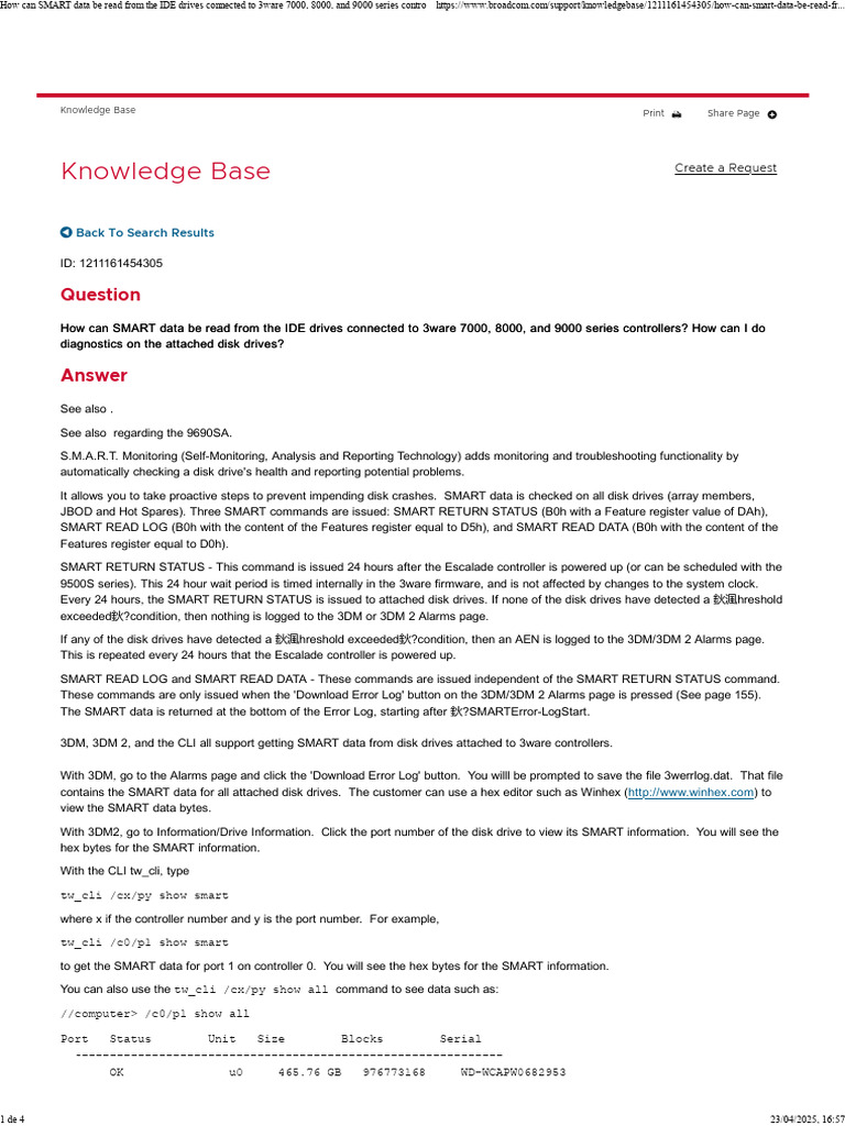 How can SMART data be read from the IDE drives connected to 3ware 7000 ...
