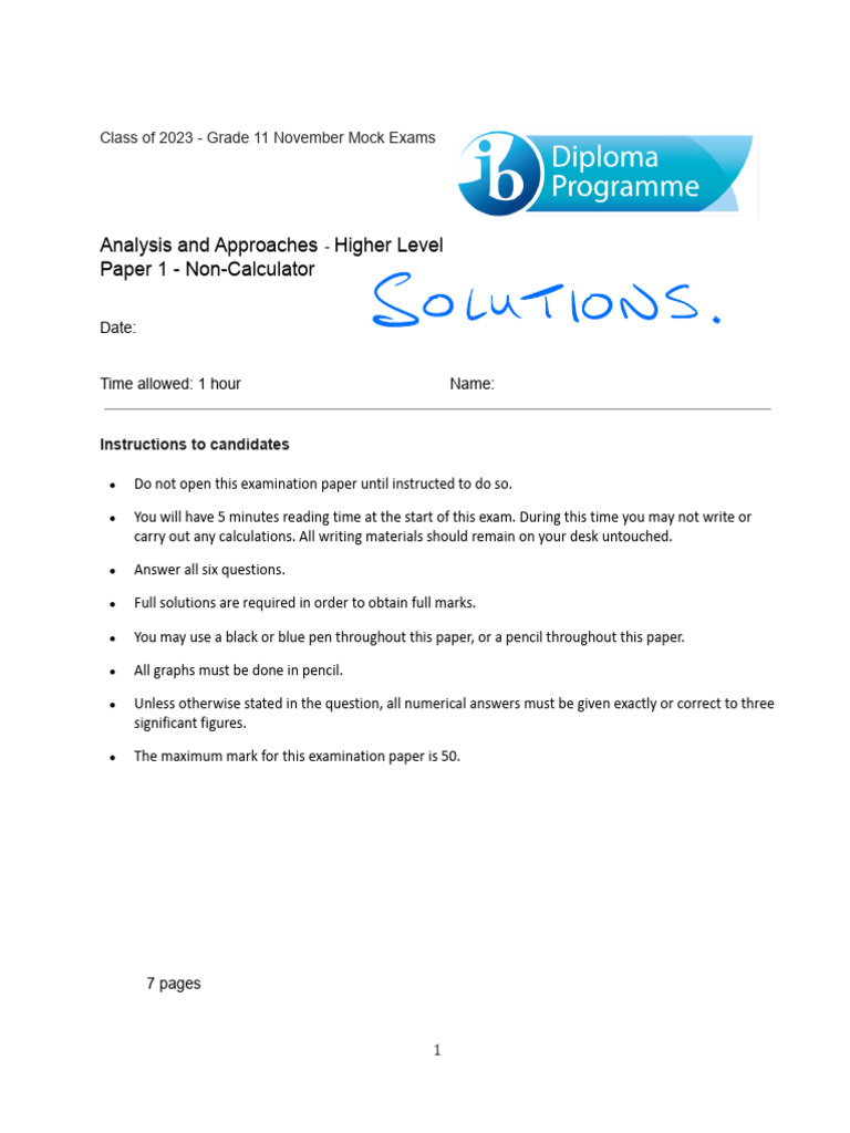 2021-11 G11 Autumn Mock Paper 1 Non Calc Real SOLUTIONS | PDF ...