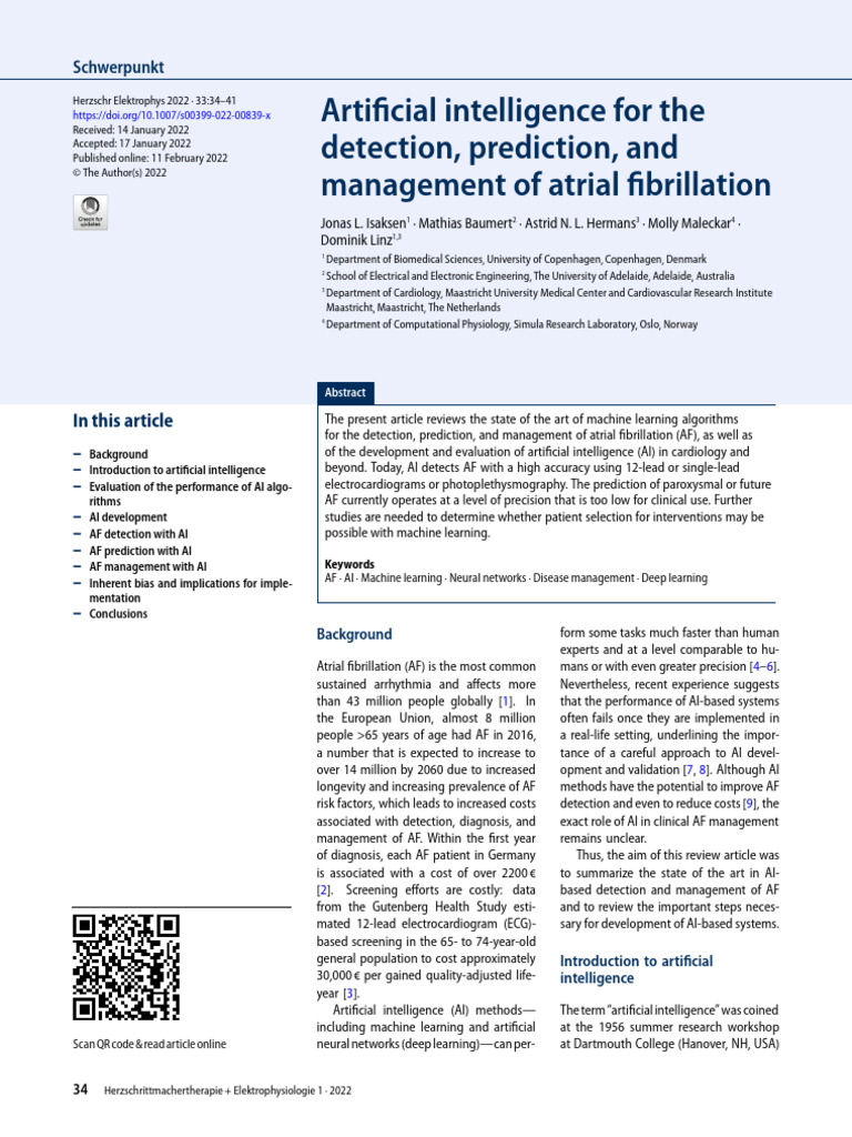 Artificial Intelligence For The Detection Prediction And Management Of Atrial Fibrillation