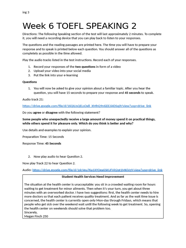 Week 6 TOEFL Speaking 2 (As) | PDF