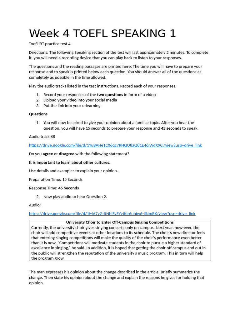 Week 4 TOEFL Speaking 1 (As) | PDF