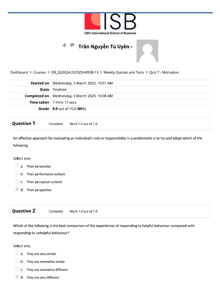 Quiz 7 Motivation | PDF