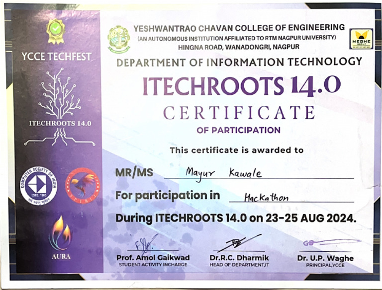 YCCE'24 Certificate | PDF
