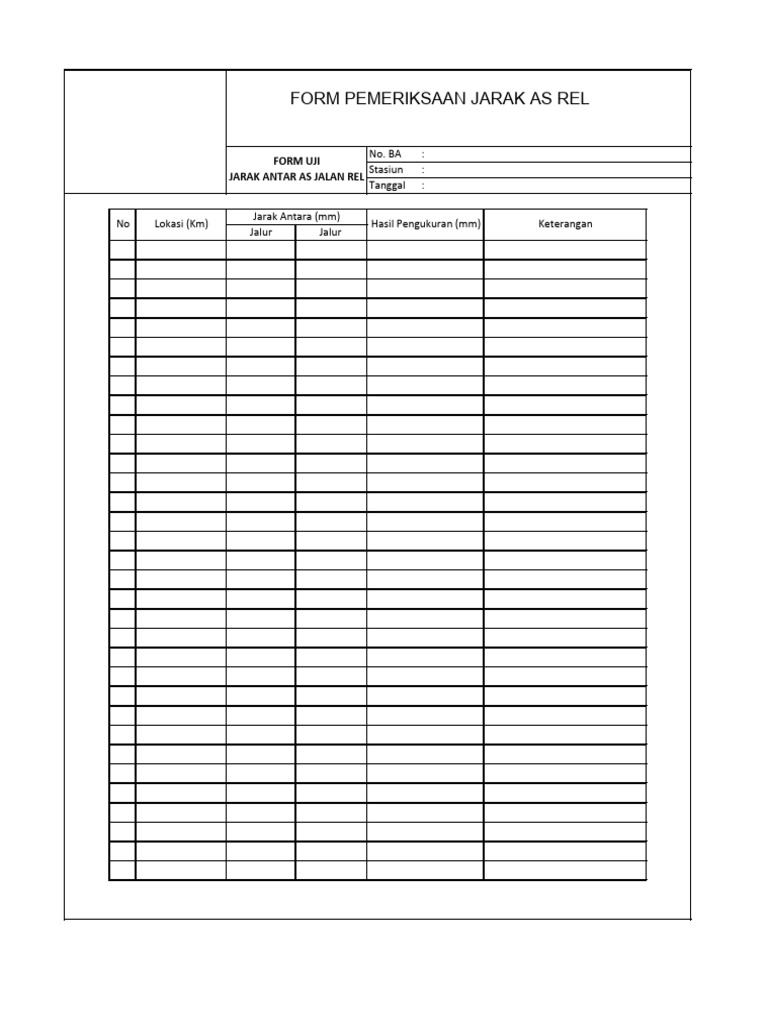 Form Uji Jarak Antar As Jalan Rel | PDF