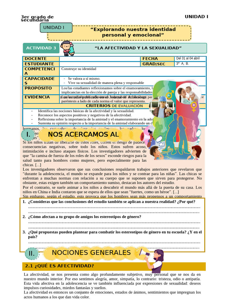 3° DPCC -ACTV.03-UNI.1 2025 | PDF | La sexualidad humana | Orientación sexual