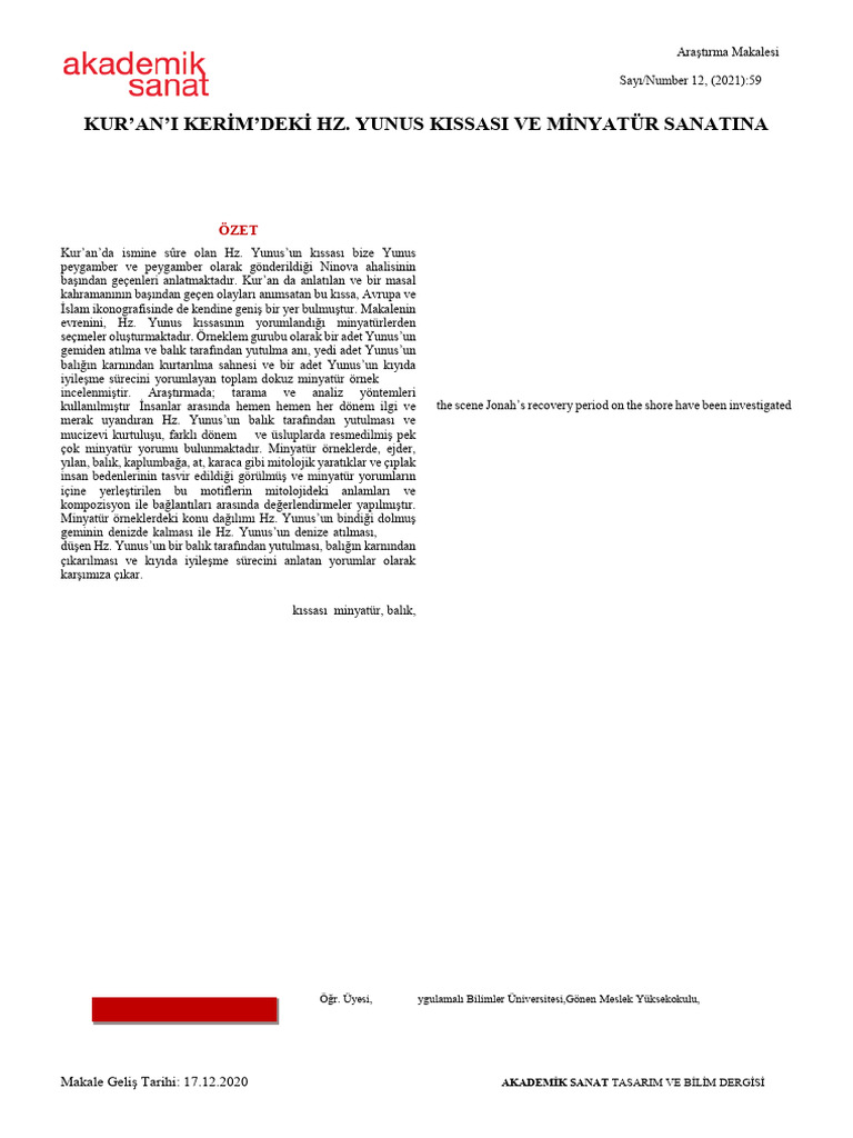 Kur - An - I Ker - M - Dek - Hz. Yunus Kissasi Ve M - Nyat - R Sanatina Yansimalari (#839653 ...