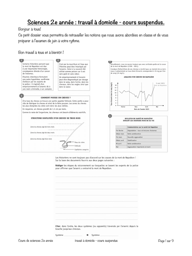 Sciences 2e année : travail à domicile | PDF
