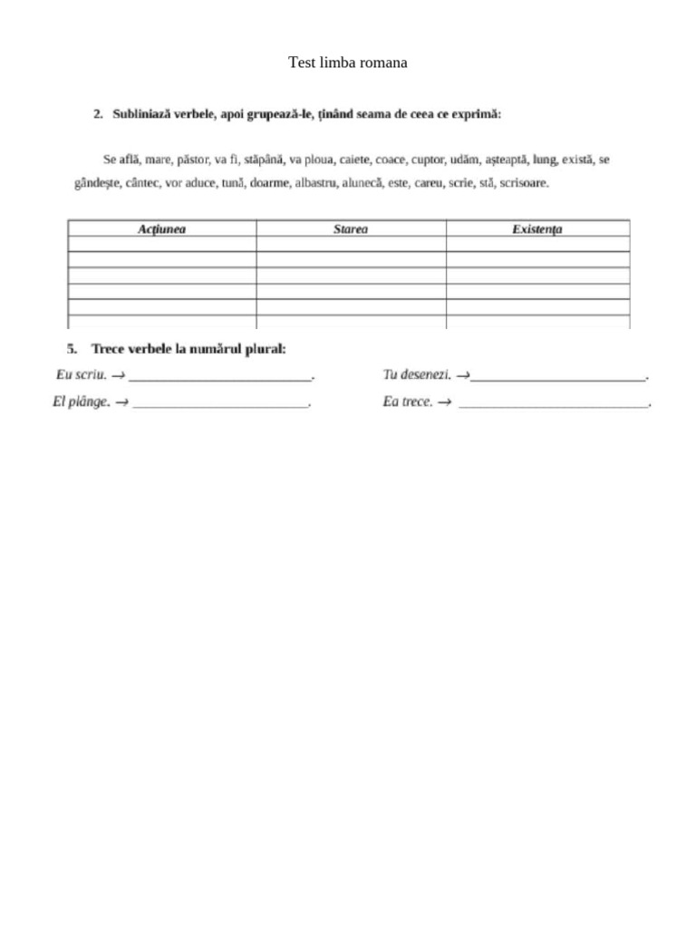 Test limba romana | PDF