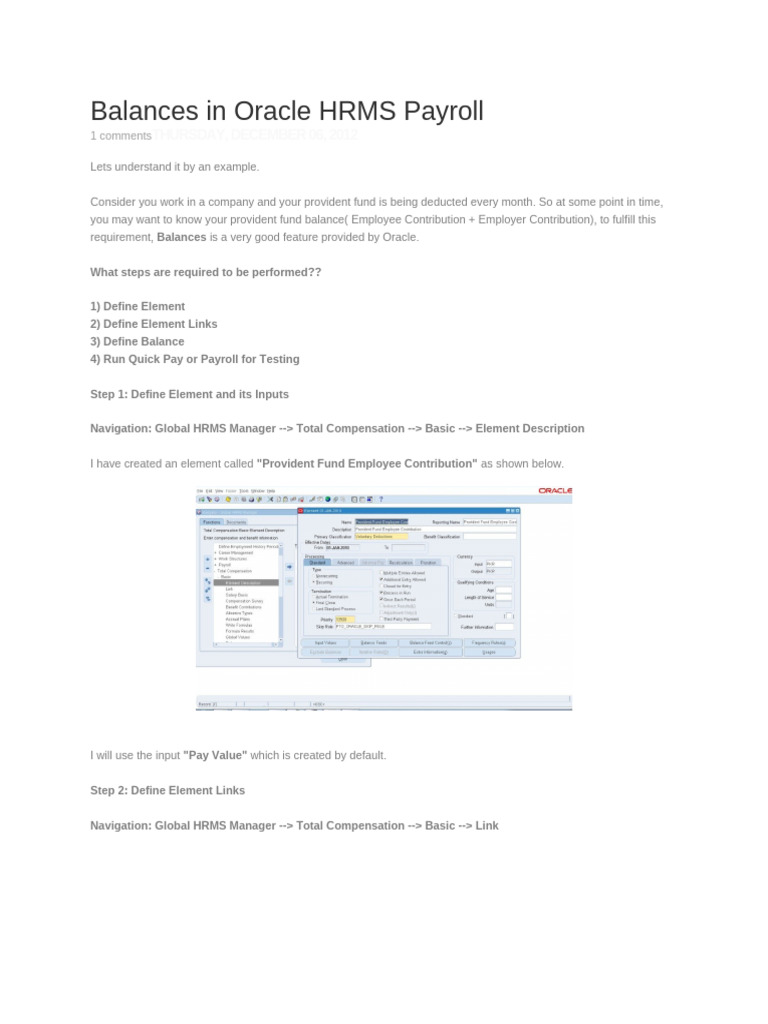 Balances in Oracle HRMS Payroll | PDF | Payroll | Employment