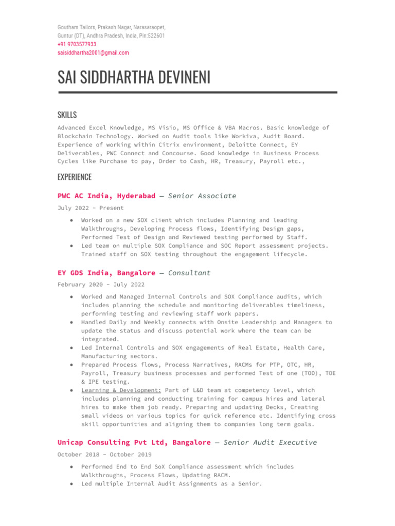 Resume 1 - 1689661902997 - Sai Siddhartha Devineni-1 | PDF | Audit | Accounting