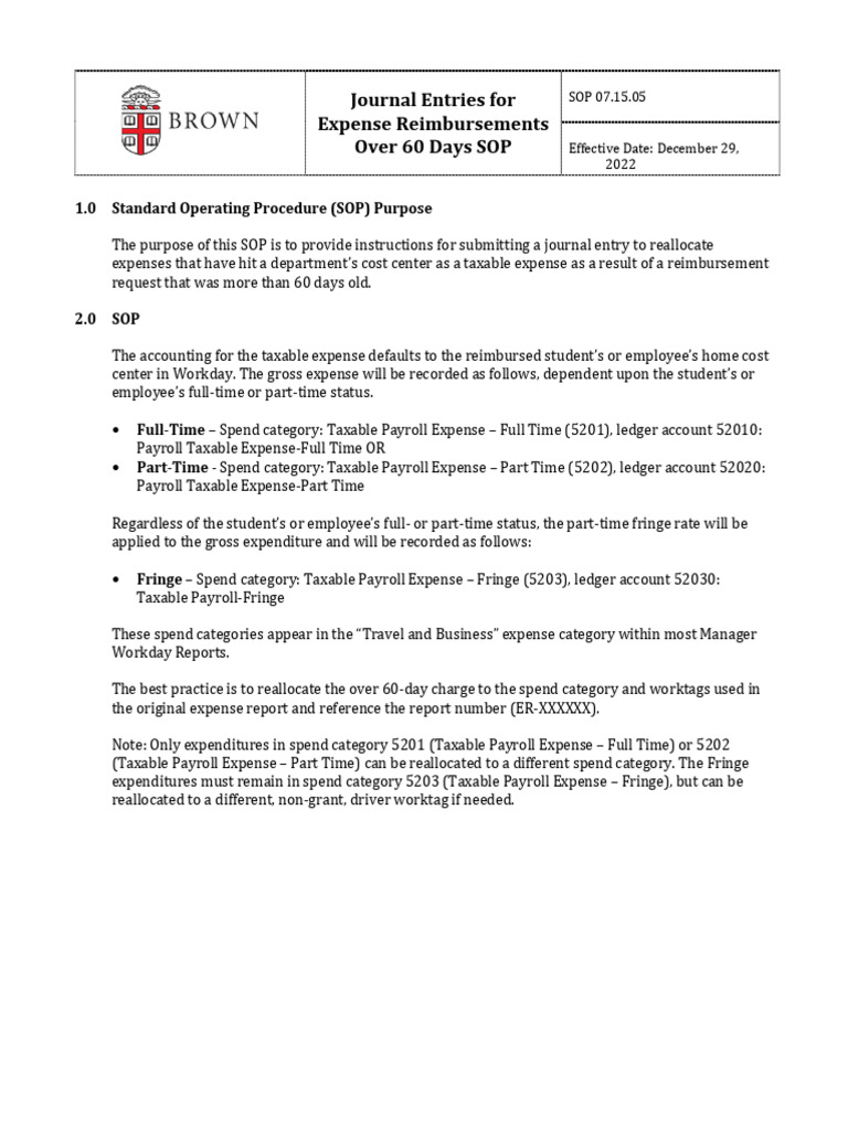 Journal Entry Expense Reimbursement SOP | PDF | Expense | Payroll