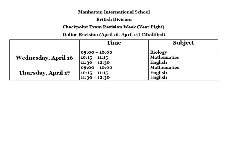 Year 8 Checkpoint Exam Revision Schedule | PDF