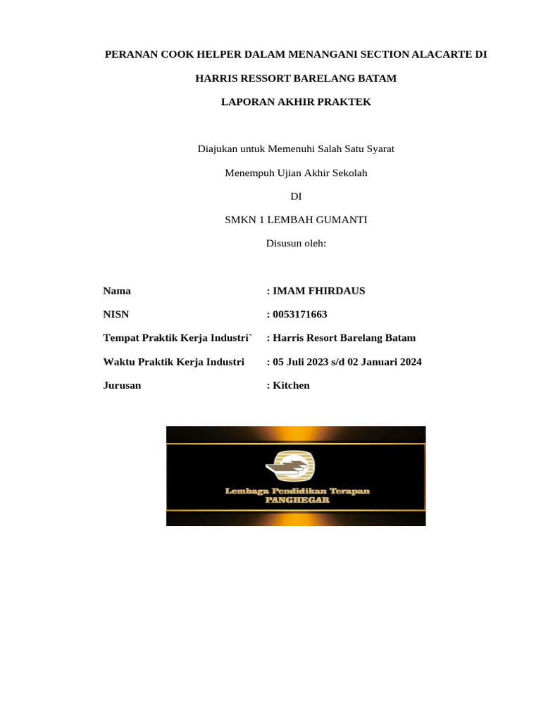 Peranan Cook Helper di Harris Resort | PDF
