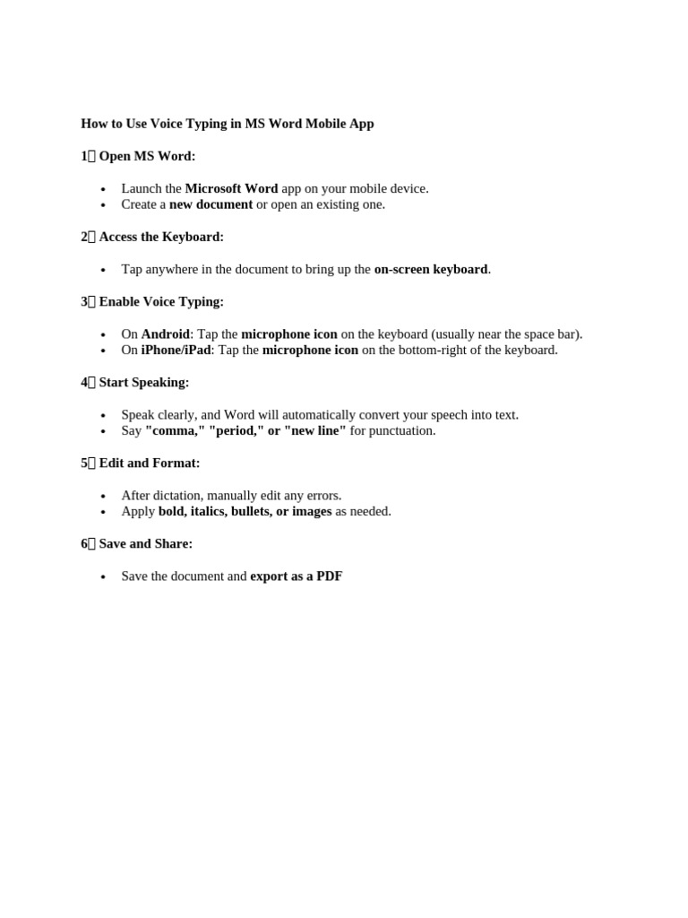 How To Use Voice Typing in MS Word Mobile App | PDF