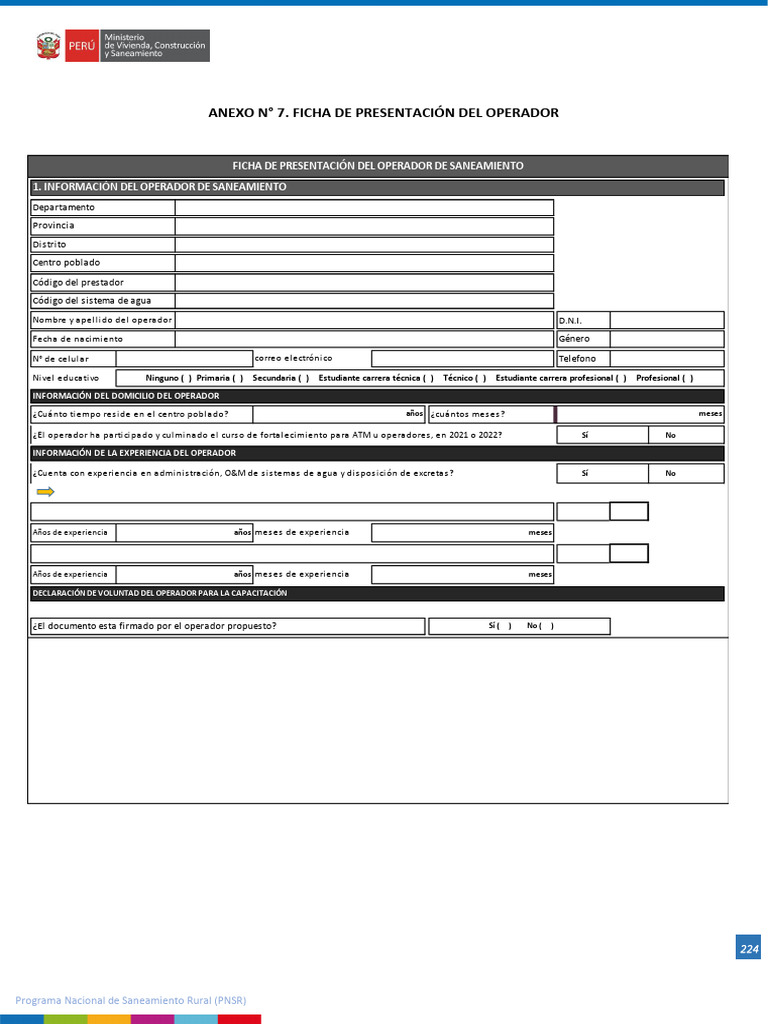 ANEXO N° 7. FICHA DE PRESENTACIÓN DEL OPERADOR | PDF