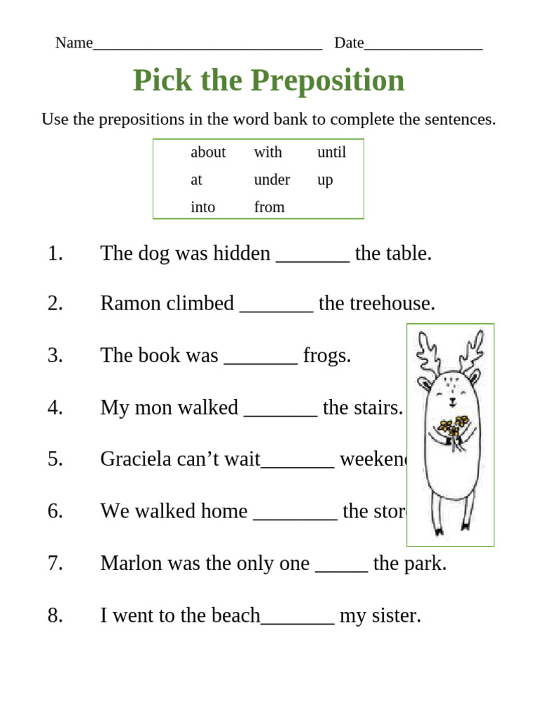 Denrick's Preposition Worksheets | PDF