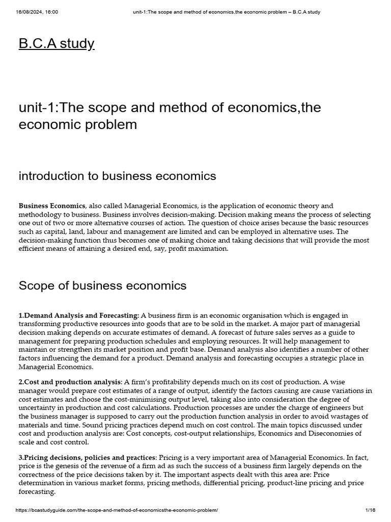 Unit-1 - The Scope and Method of Economics, The Economic Problem - B.C.a Study | PDF | Demand ...