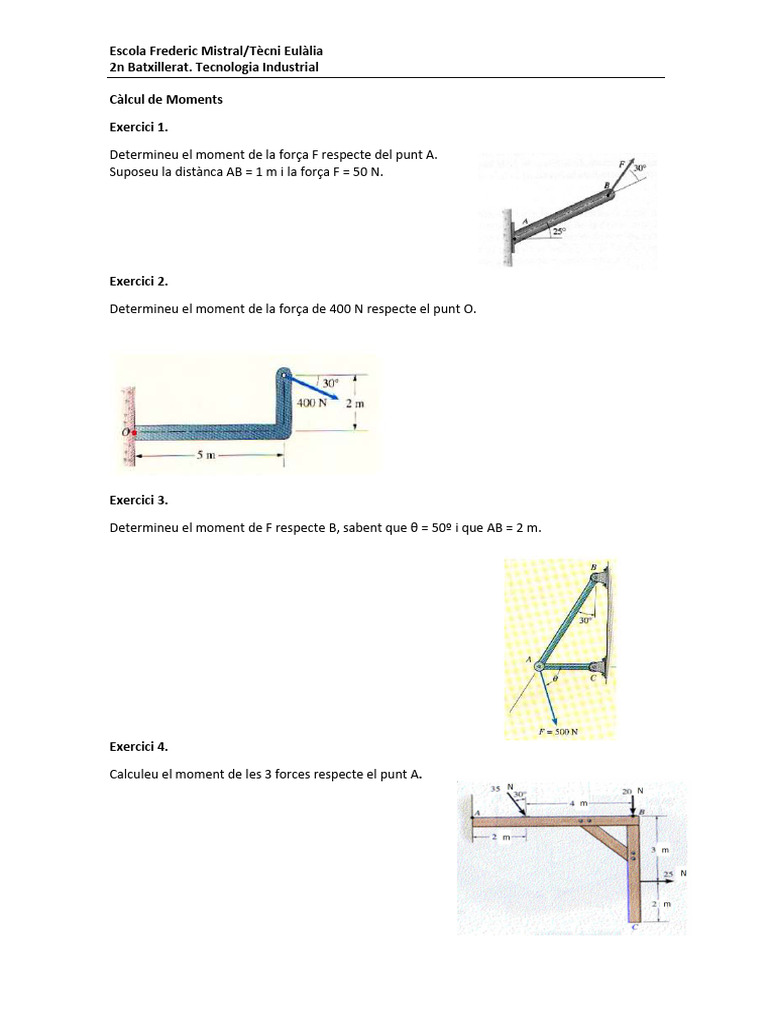 Ex 1. Exercicis CÃ Lcul de Moments | PDF