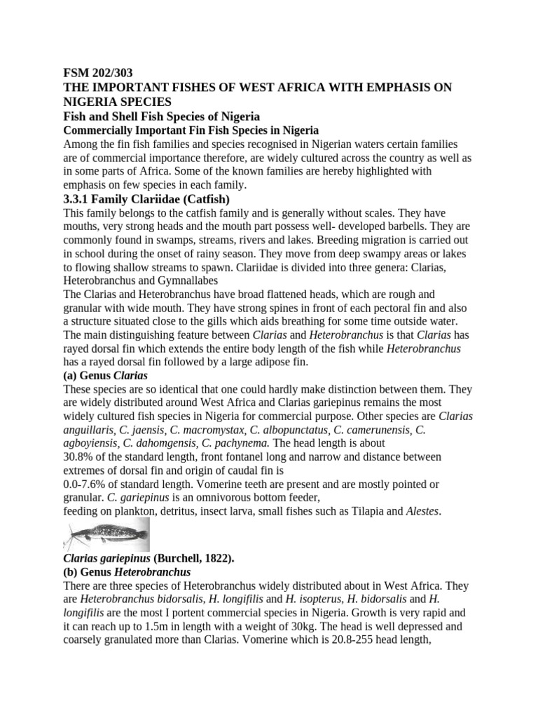 FSM 202 NOTE Part .Fish and Shell Fish Species of Nigeria 1 | PDF ...