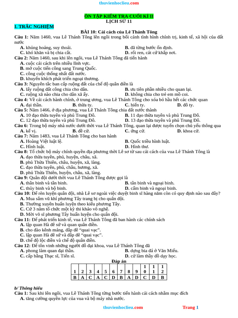 De Cuong On Tap HK2 Lich Su 11 CTST | PDF