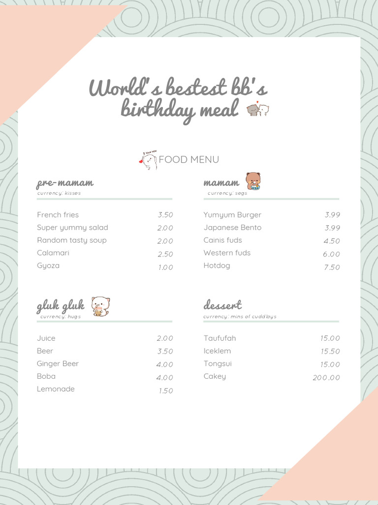 Unique Birthday Meal Menu Options | PDF