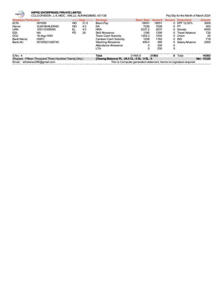 PaySlip091009 2403 | PDF