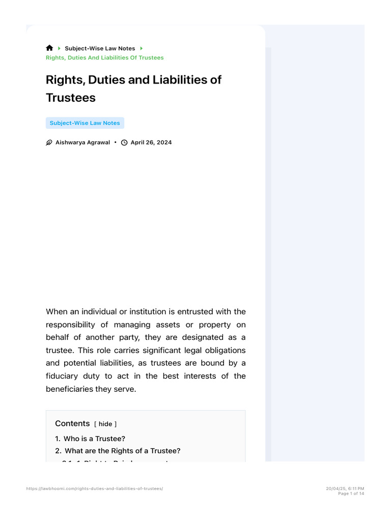 Trustee Rights and Duties Overview | PDF | Trustee | Indemnity