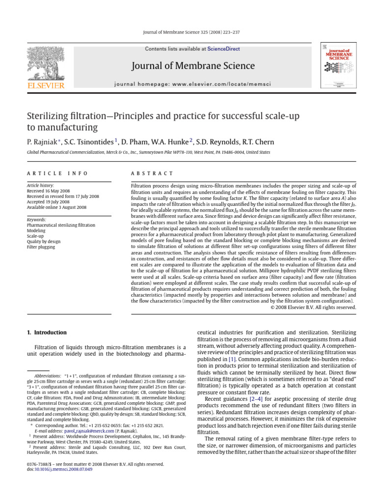 Sterilizing Filtration Scale-Up Strategies | PDF | Membrane | Filtration