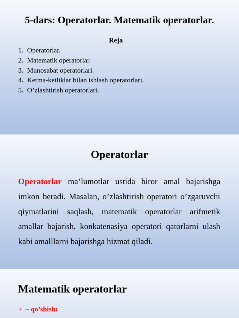 5-Amaliy. OPERATORLAR | PDF