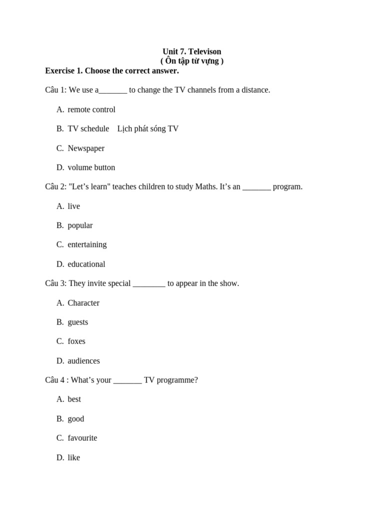 Vocabulary Practice: Television Terms | PDF