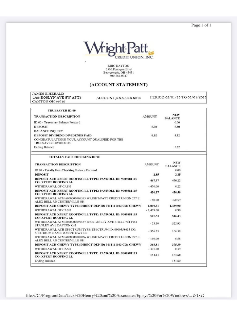 Wright Patt Bank Statement Feb 2025 (1) | PDF