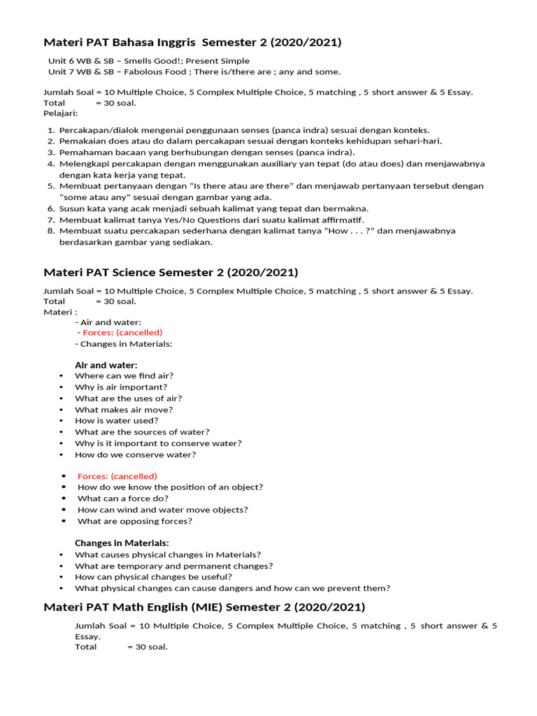 Materi PAT Semester 2 2020/2021 | PDF