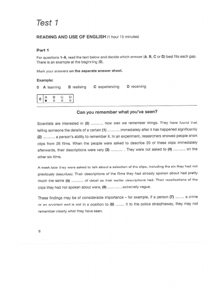 Test 1 (B2 First 5 Test 1) | PDF