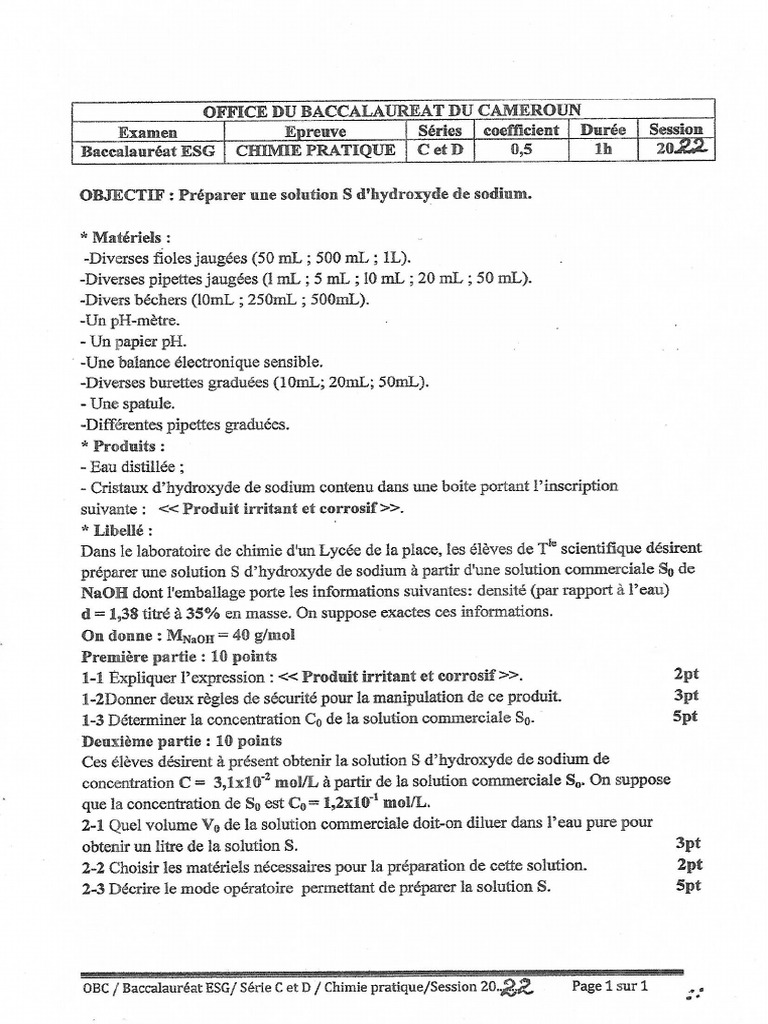 Bac CD 2022 Chimie Pratique | PDF