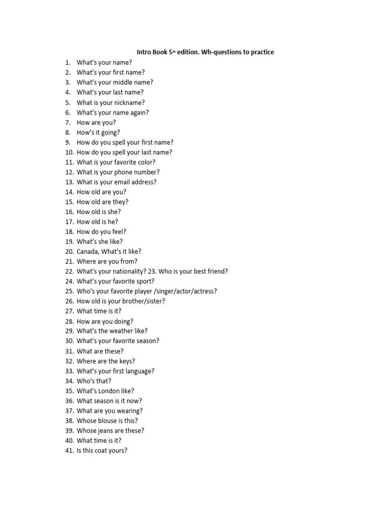 Practice Wh-Questions for Beginners | PDF