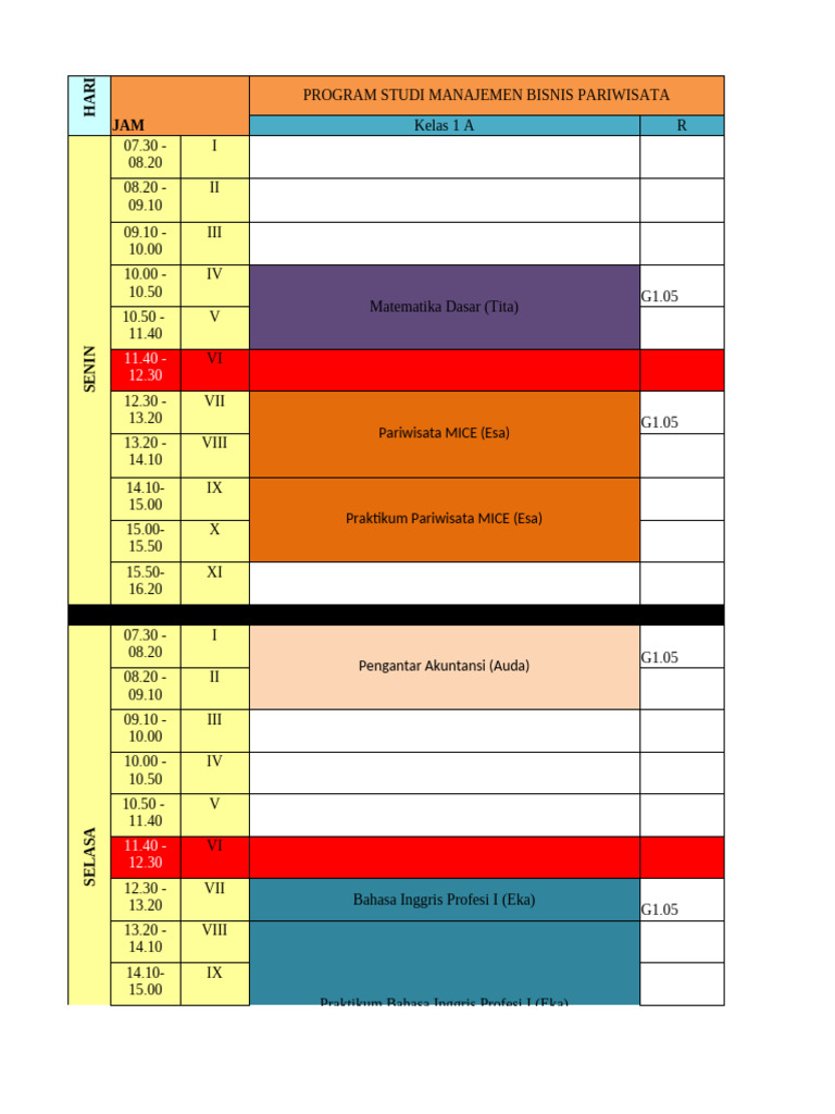 Jadwal Jurusan Pariwisata Genap Ta 2024-2025 Revisi | PDF